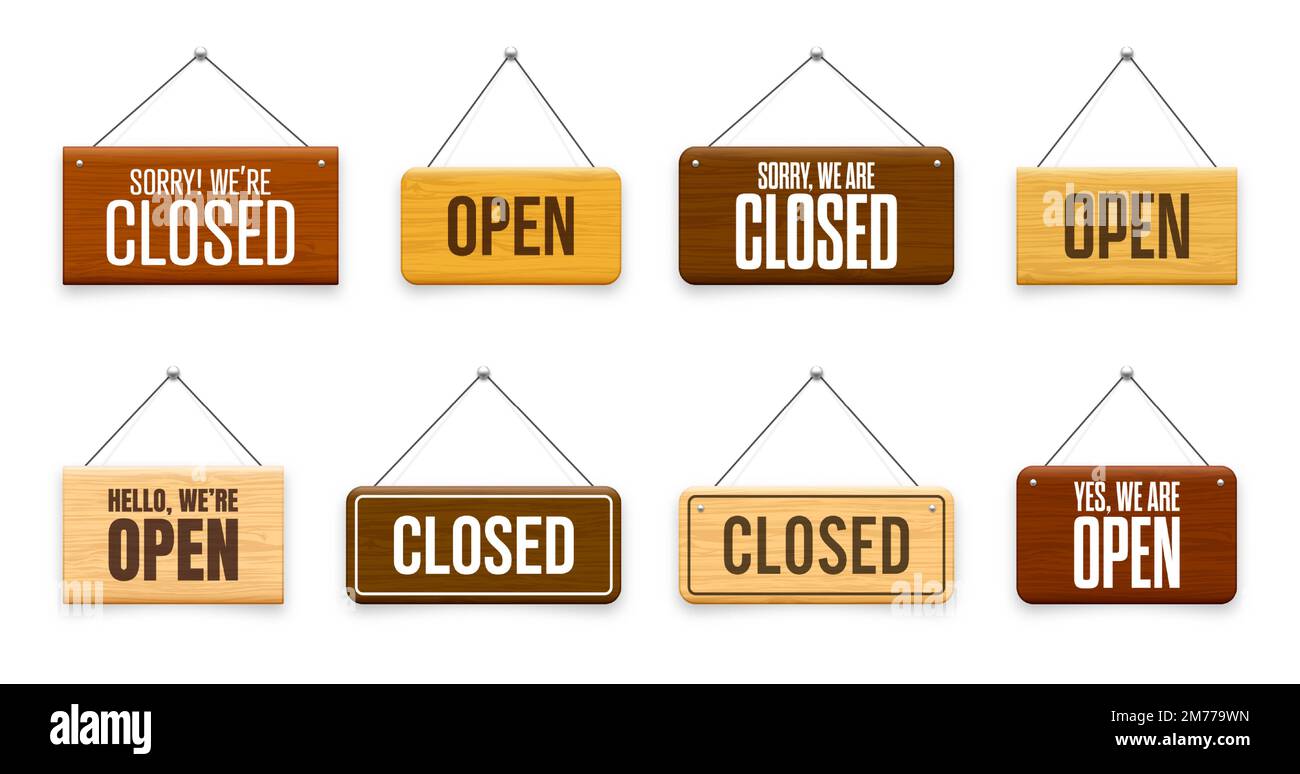 Wooden open or closed hanging signboards. Made of wood door sign for ...