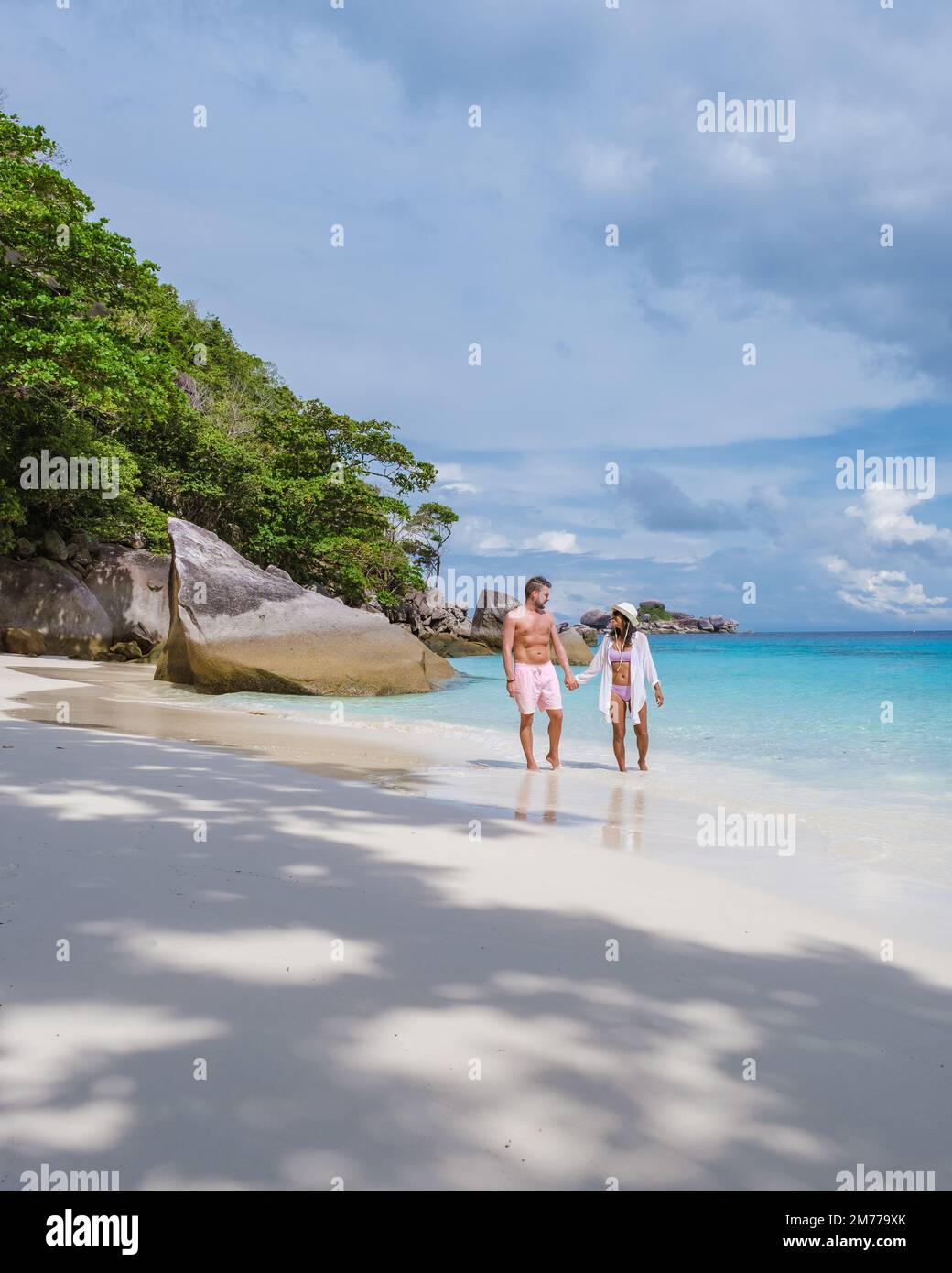 Couple on a boat trip to the tropical Similan Islands in Southern ...