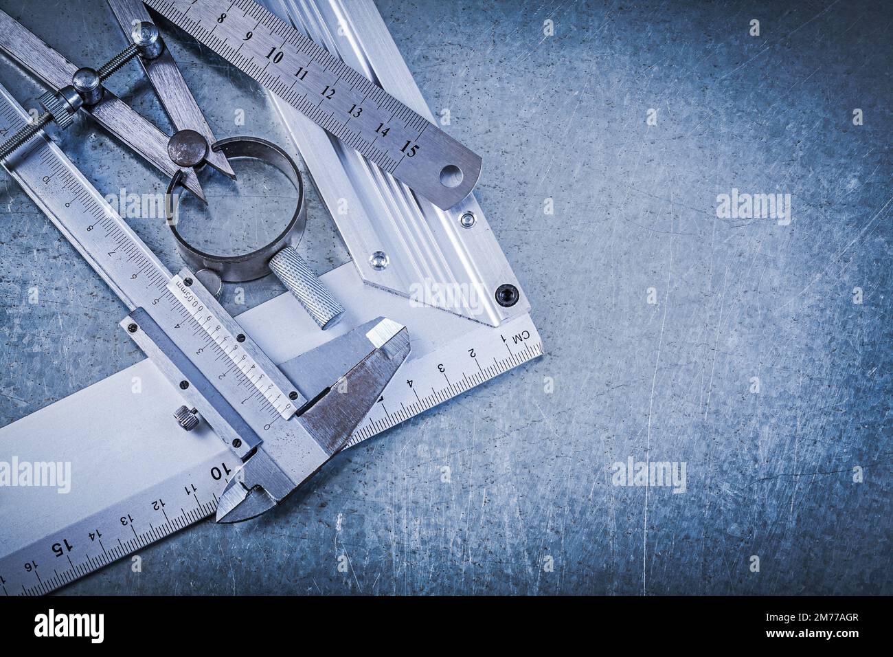 Metal ruler try square trammel caliper construction pair of compasses ...