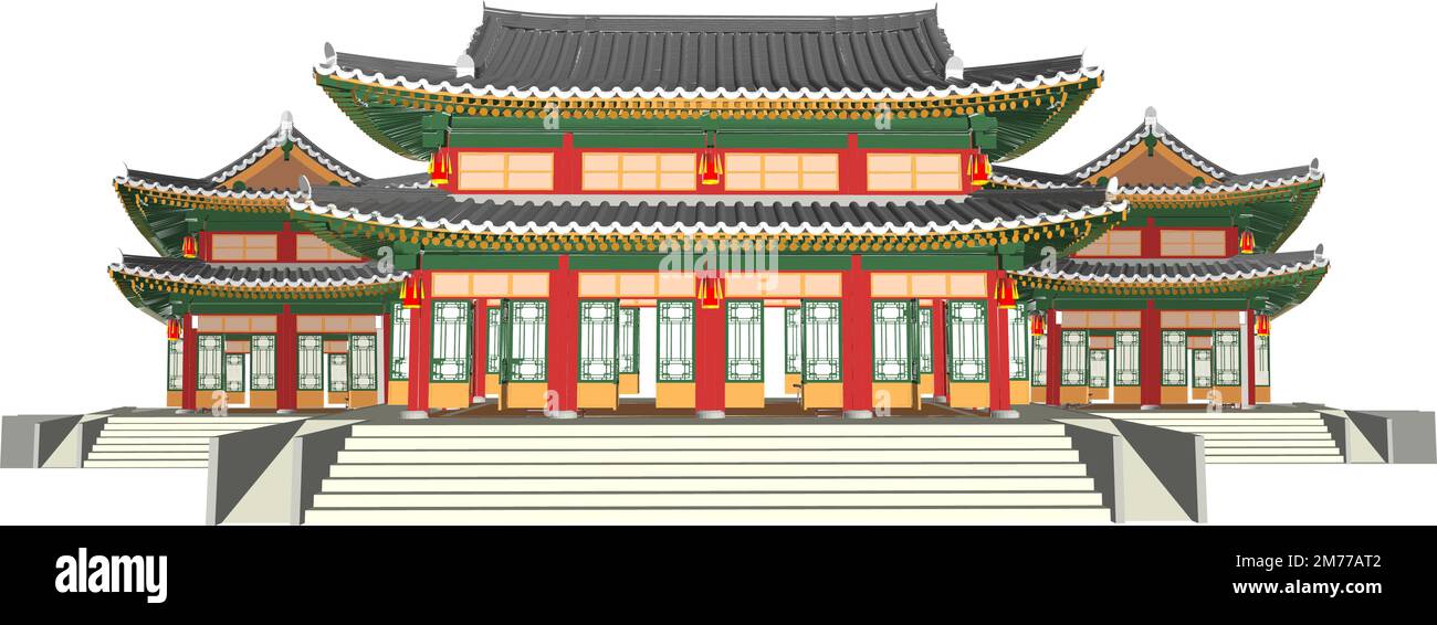 Hanok buildings isolated vector illustration set. Traditional Korean ...
