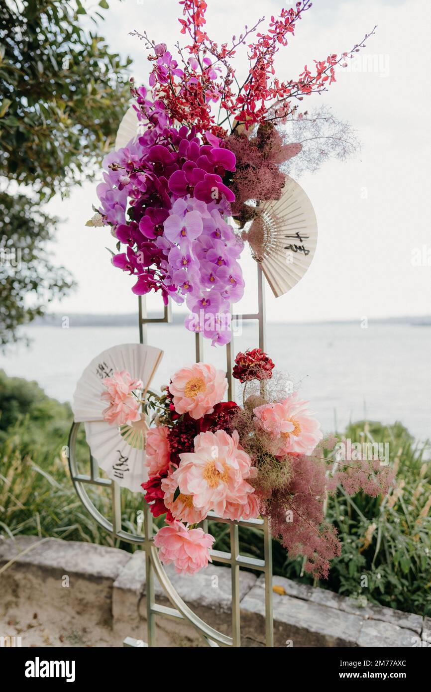 A vertical shot of beautiful flowers on the blurry background Stock ...