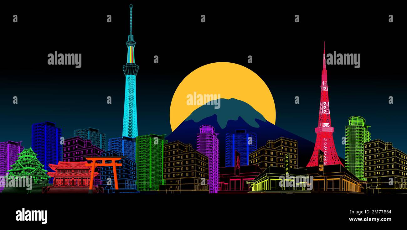 Tokyo city night skyline. Vector silhouette illustration Stock Vector ...