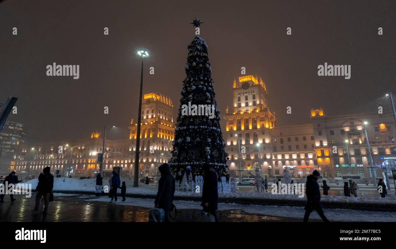 Belarus capital Minsk December 2022. Minsk Railway station City gate ...