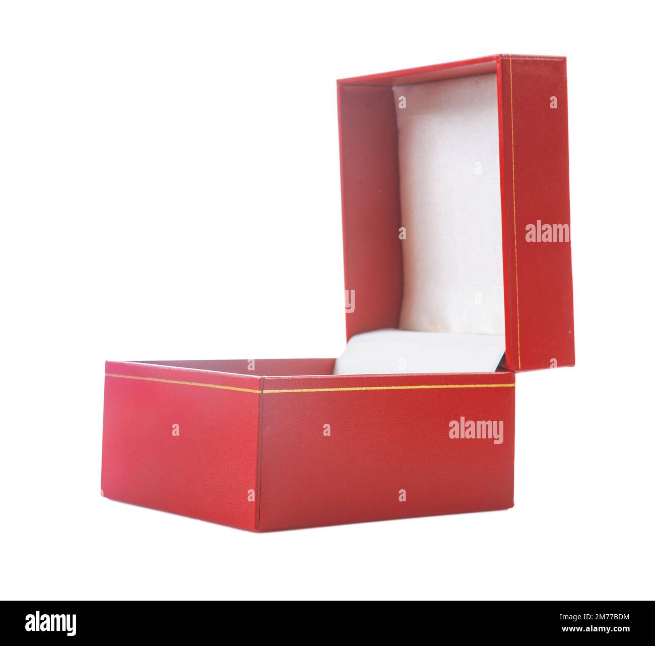 opened gift box covered with red soft textured leather isolated on ...