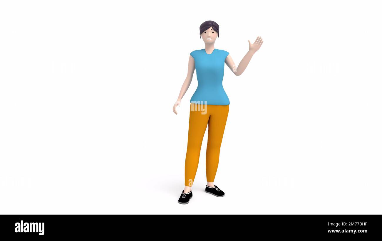 3d character girl waving her hand 3d render Stock Photo - Alamy