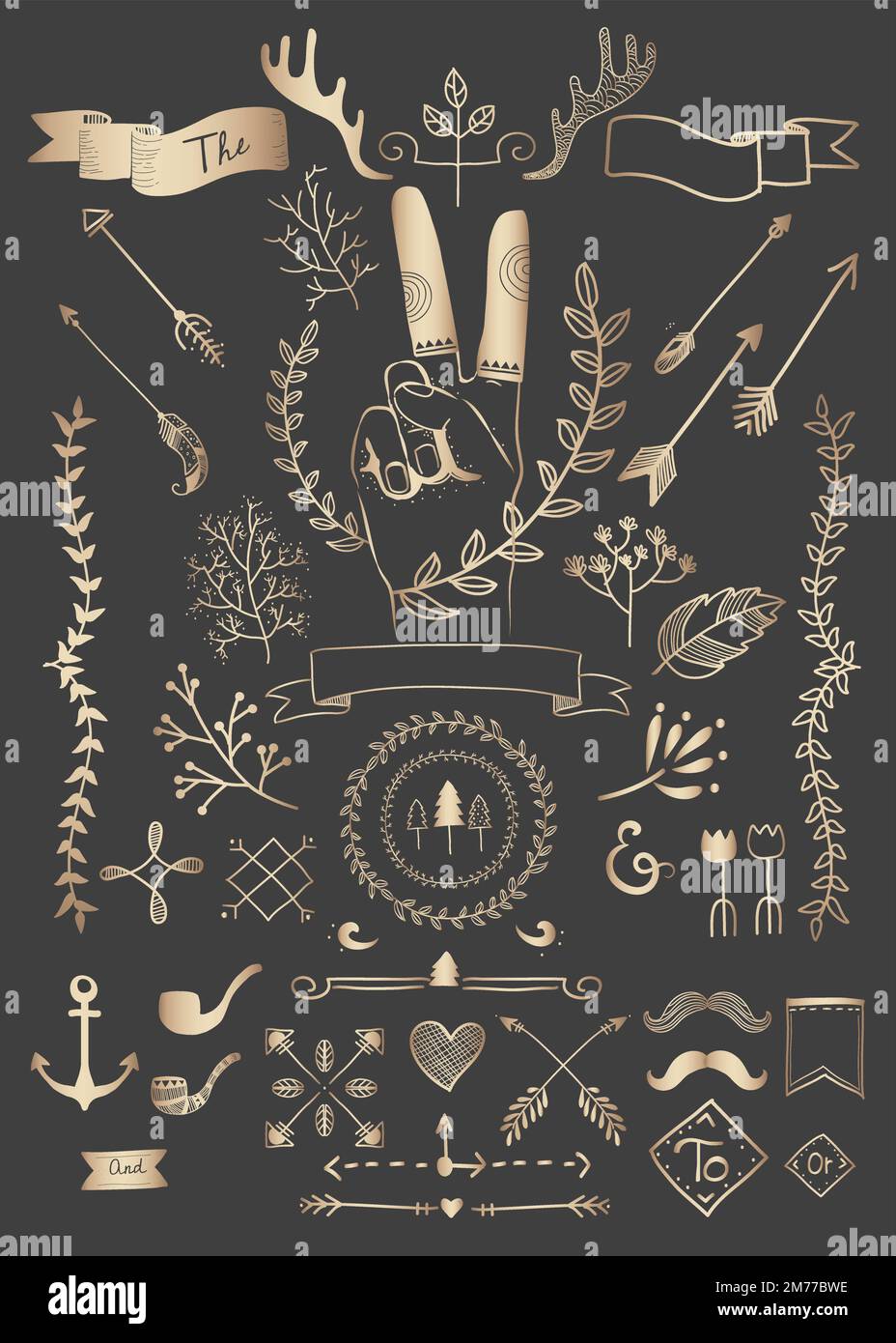 Hand drawn boho doodle element vectors collection Stock Vector Image ...