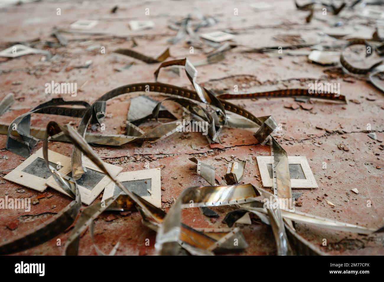 An old and abandoned school art class, a class with photo materials and ...