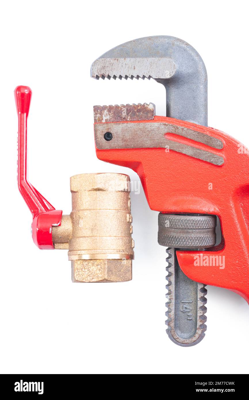 plumbing fixture and adjustable wrench close up isolated Stock Photo ...