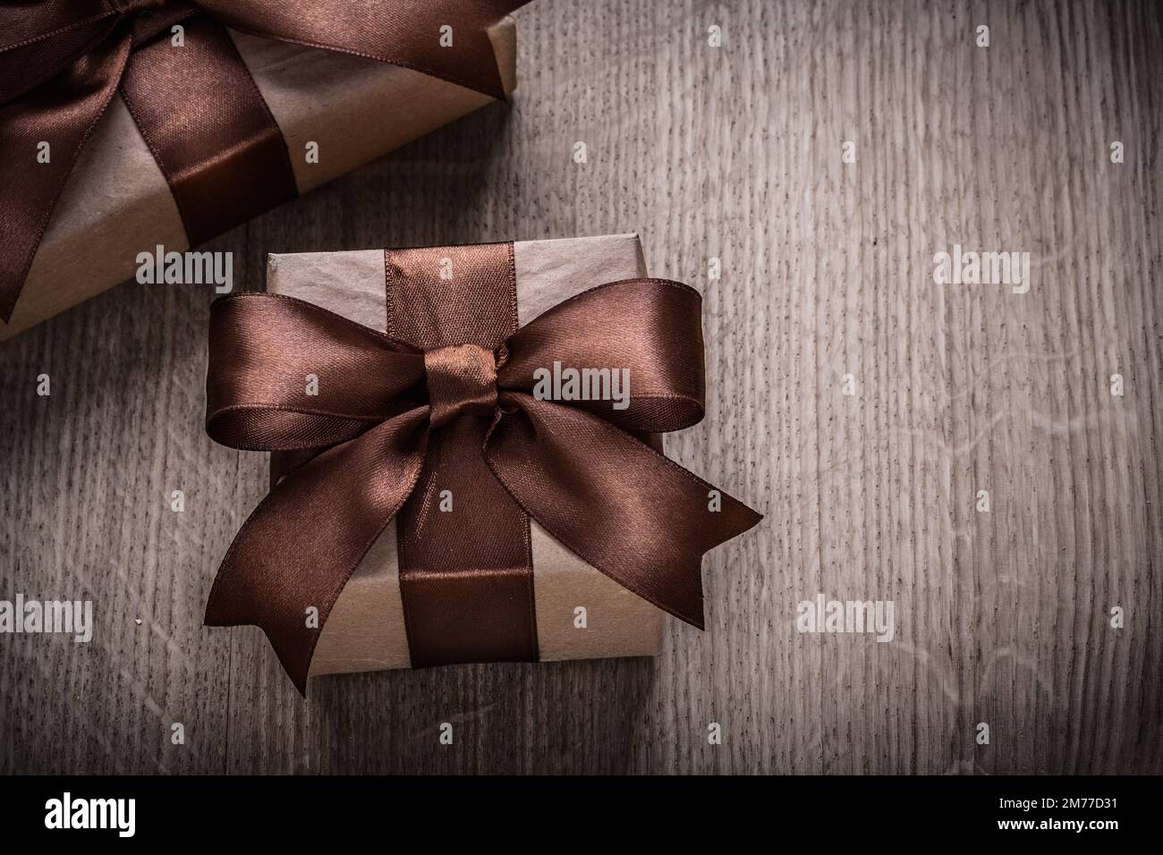 Present boxes with brown ribbons horizontal version celebration concept ...