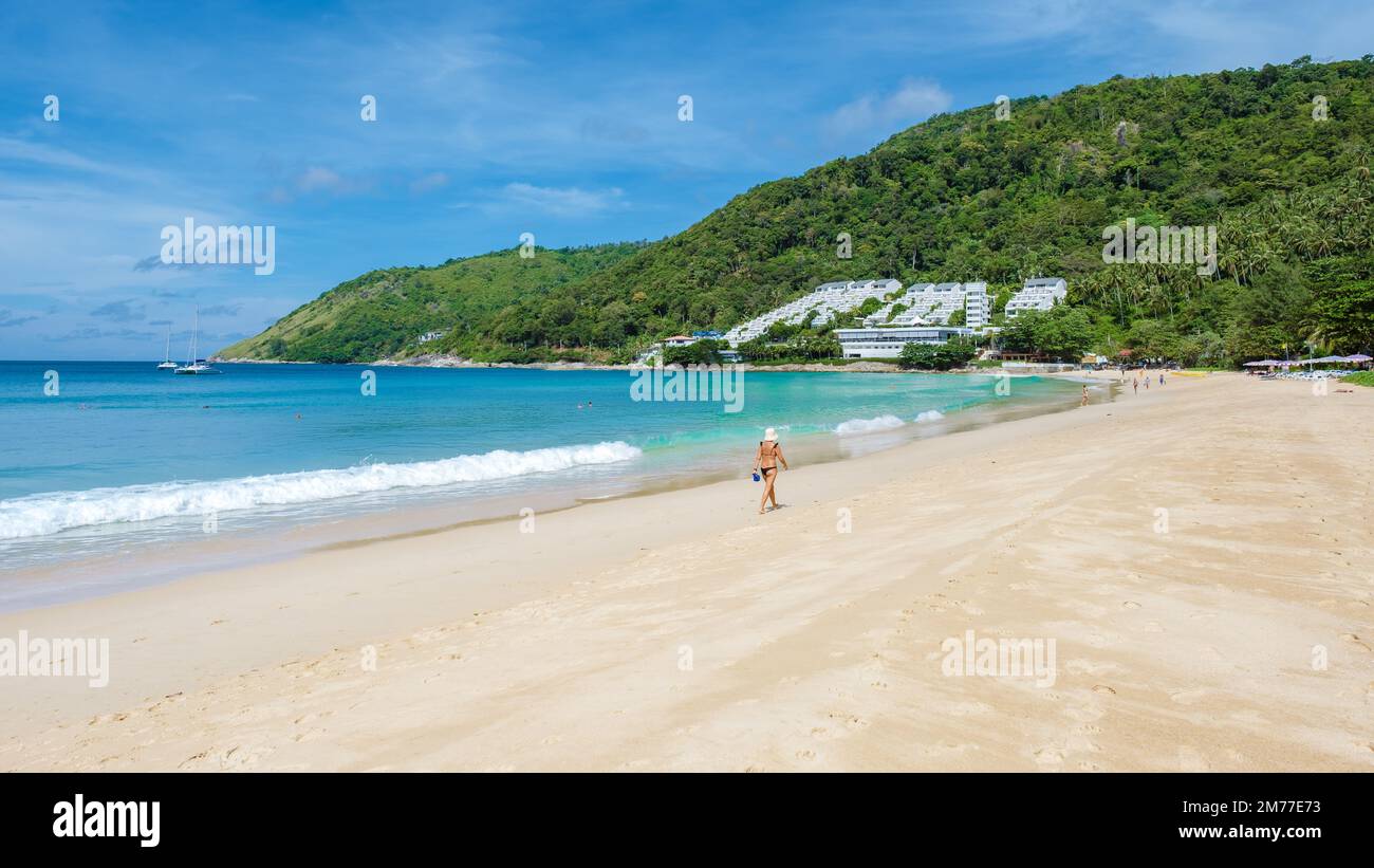 Nai Han beach Phuket Thailand, tropical beach with white sand and beach ...