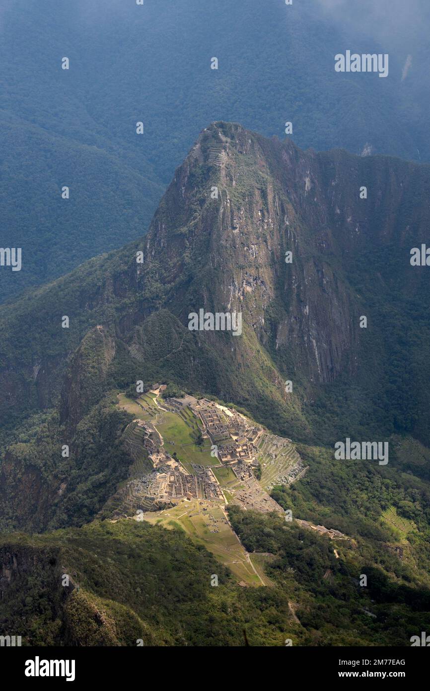 Panoramic view from Machu Picchu mountain. Views of the ancient Inca ...