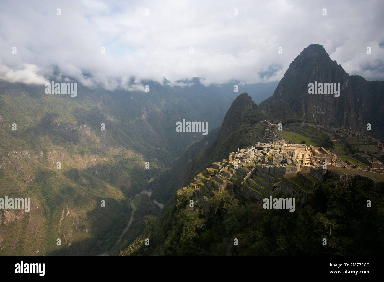Panoramic view from Machu Picchu mountain. Views of the ancient Inca ...