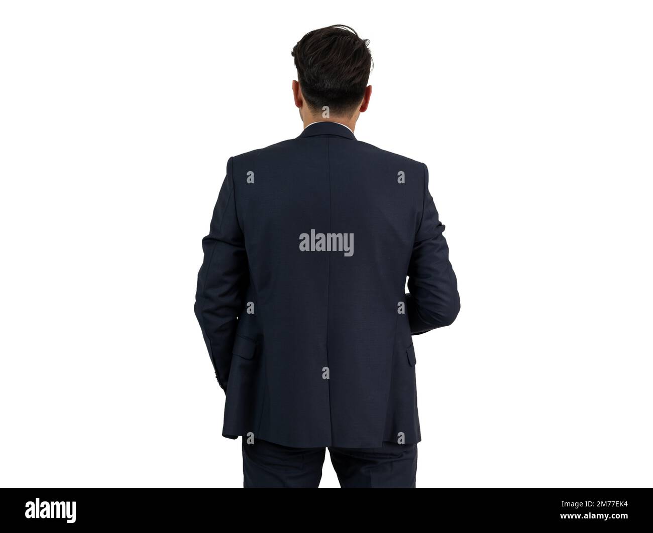 Close up photo of young business man photo from back on isolated white ...