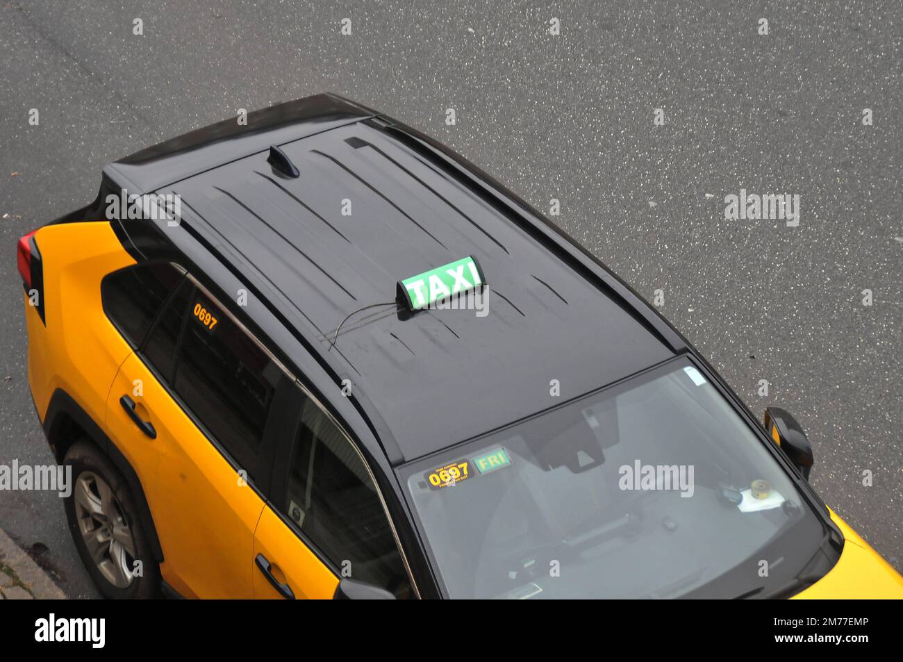 Copenhagen/Denmark/08 January 2023/ Black and white yellow taxi parked ...