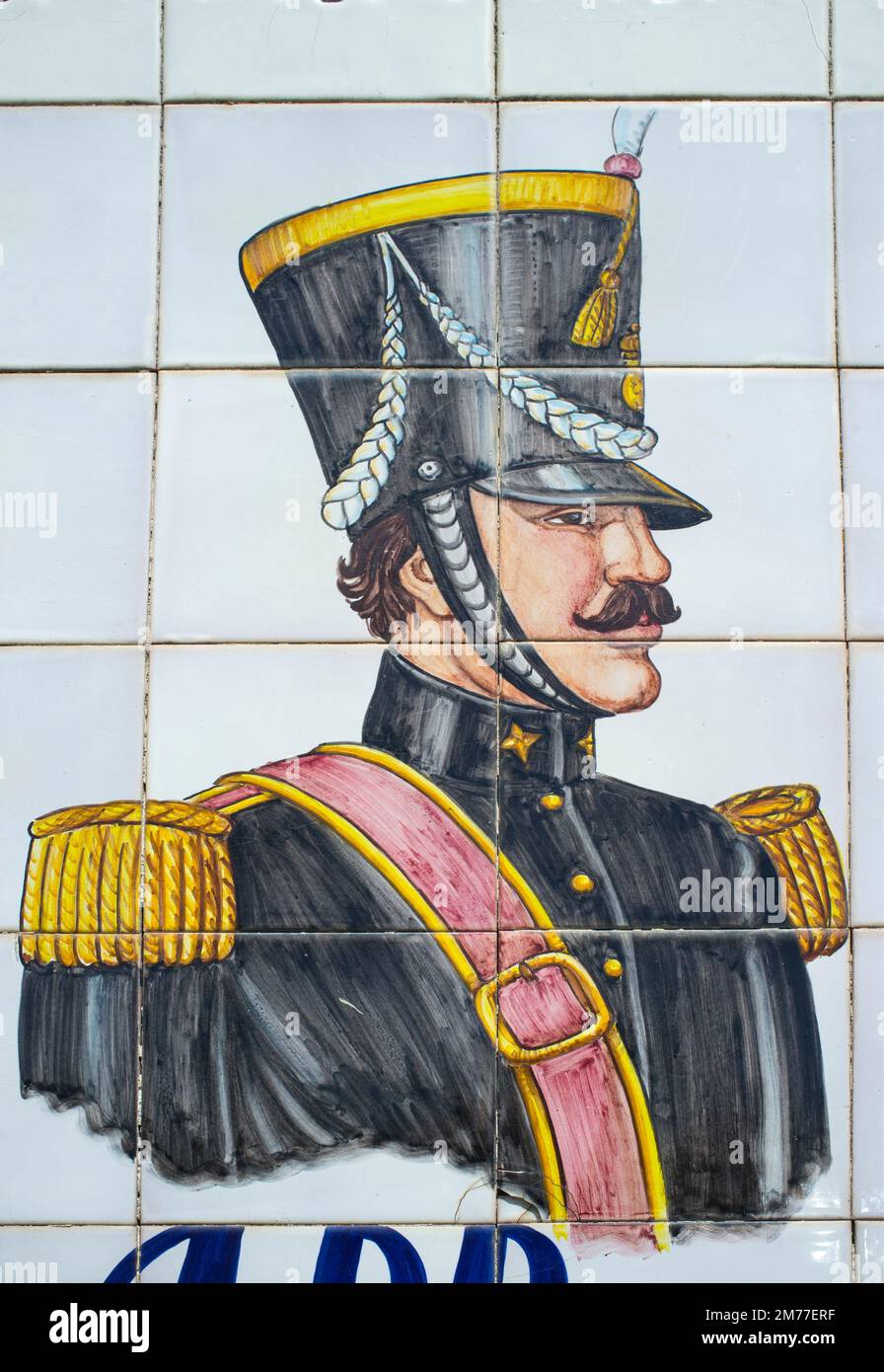 La Albuera, Spain - Jun 12th, 2021: Tile mural depicting soldiers of ...