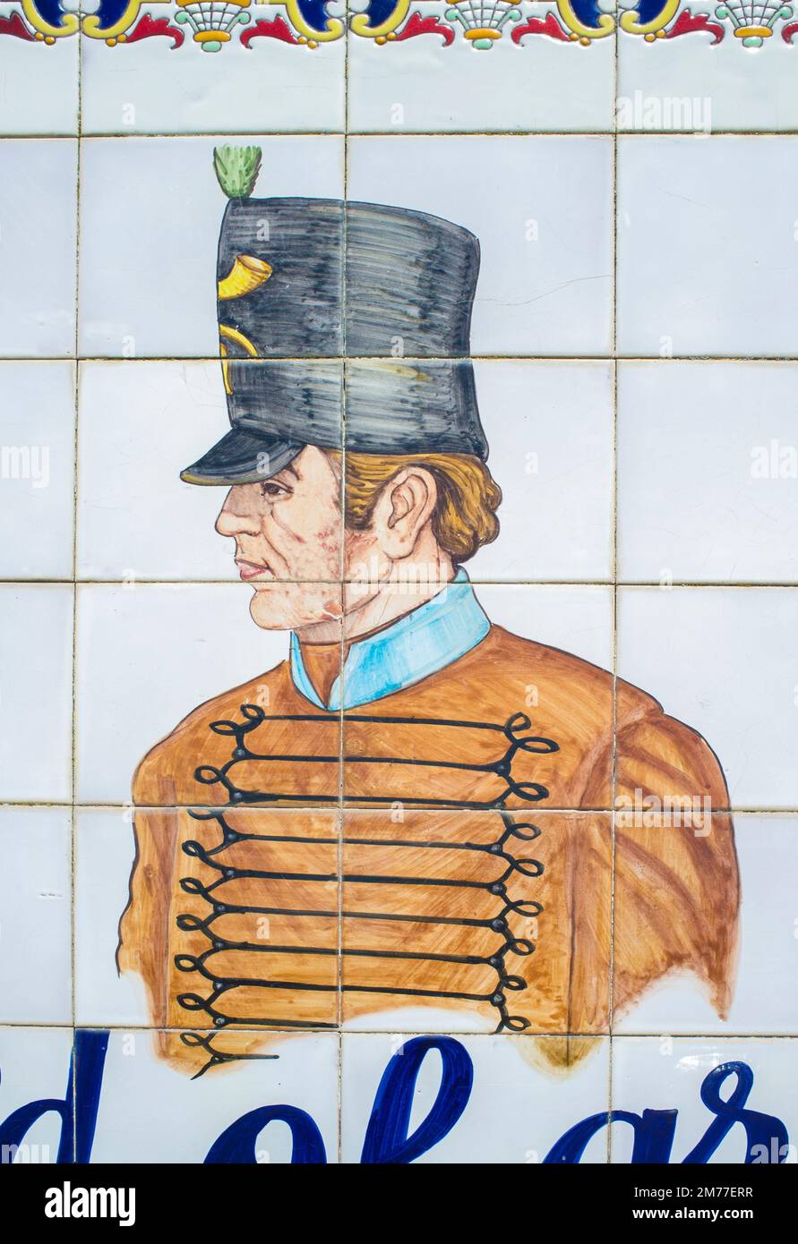 La Albuera, Spain - Jun 12th, 2021: Tile mural depicting soldiers of ...