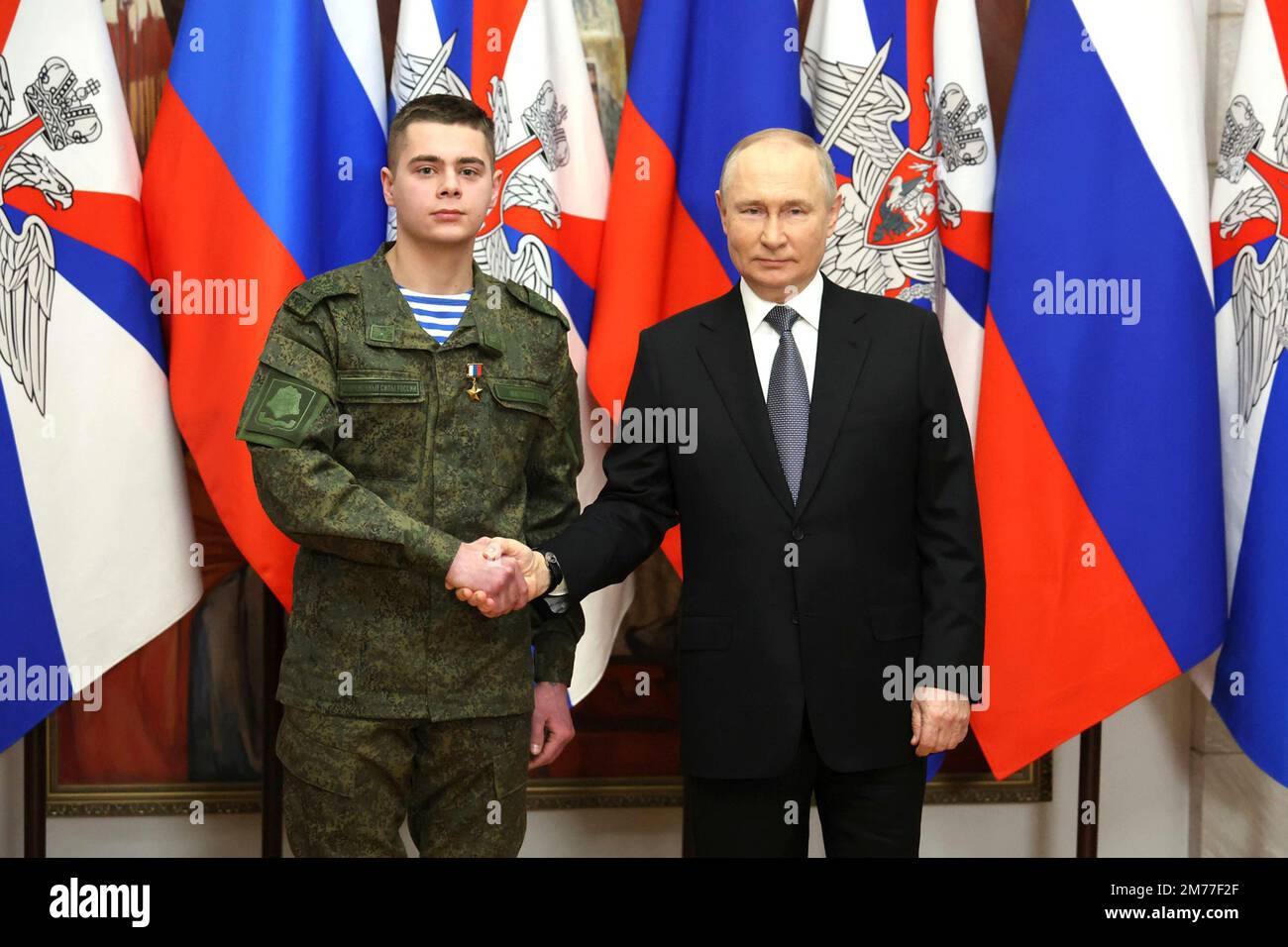 Vladimir PUTIN (President Russia) speaks to soldiers. The Hero of the ...