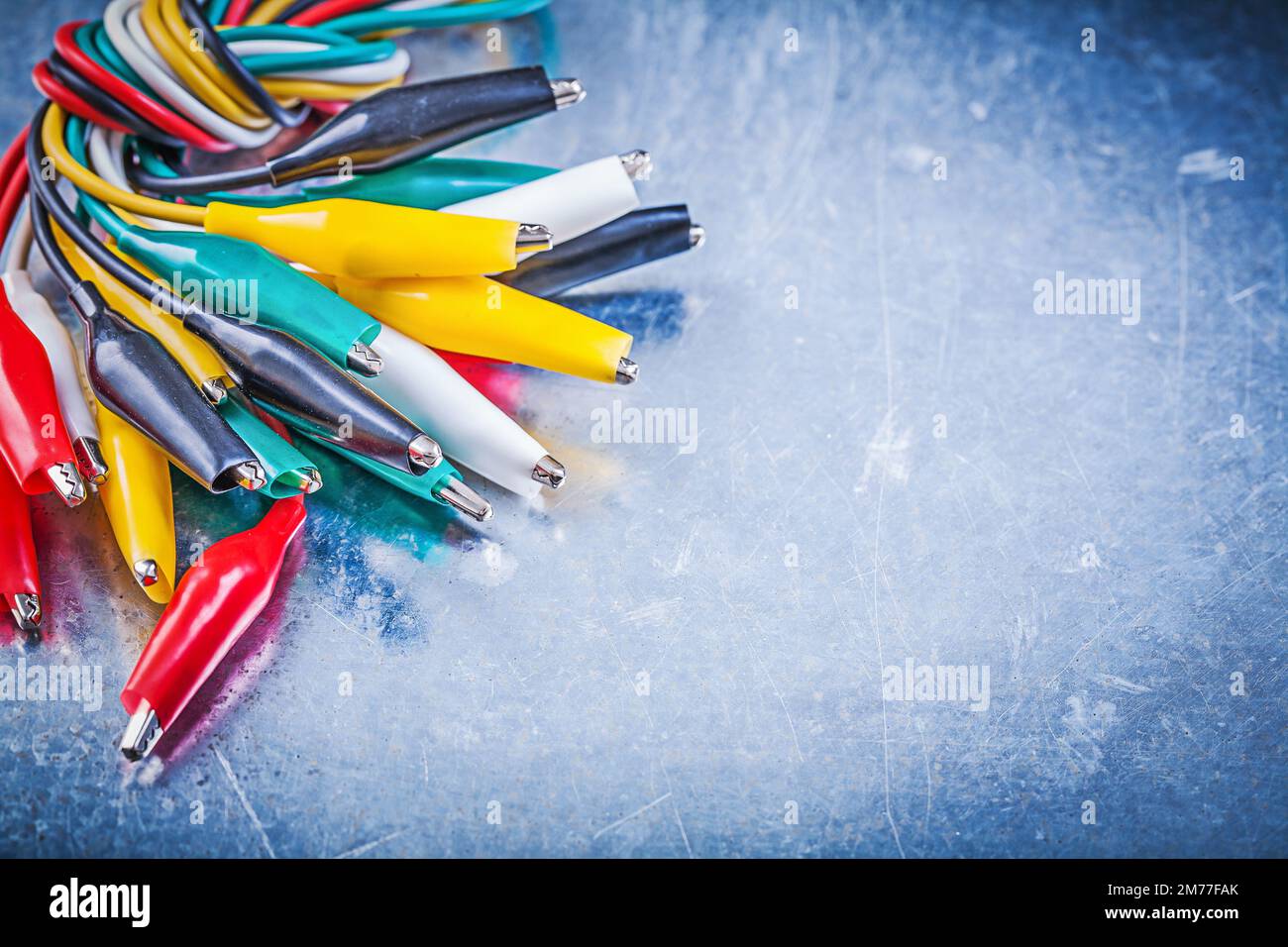 Set of multicolored crocodile clip cables electricity concept Stock ...