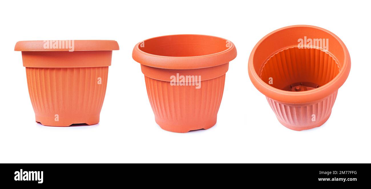 set of plastical pots for flovers in three different foreshortenings ...