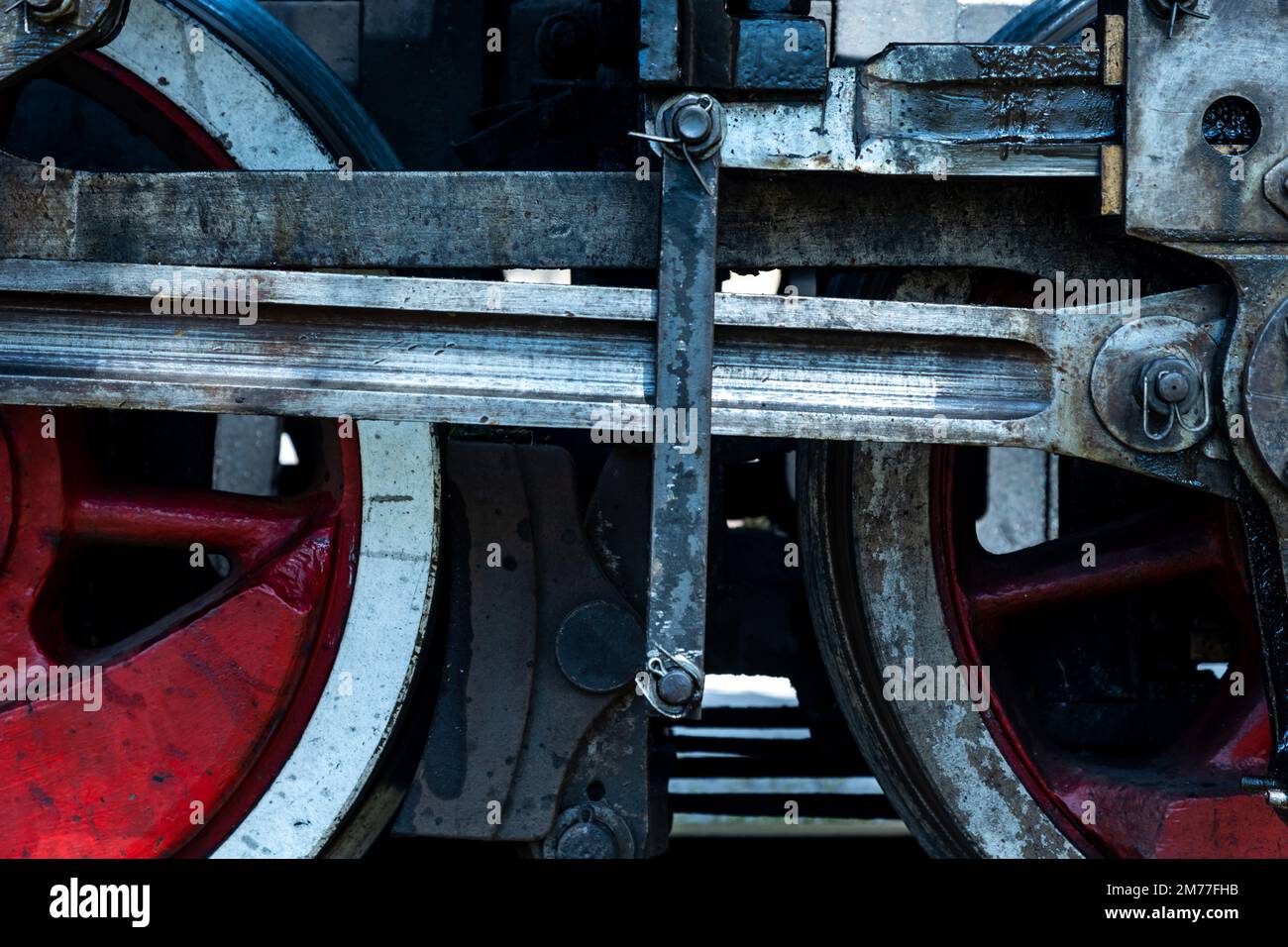 A close-up of a steam locomotive's propulsion system. Steam locomotive ...