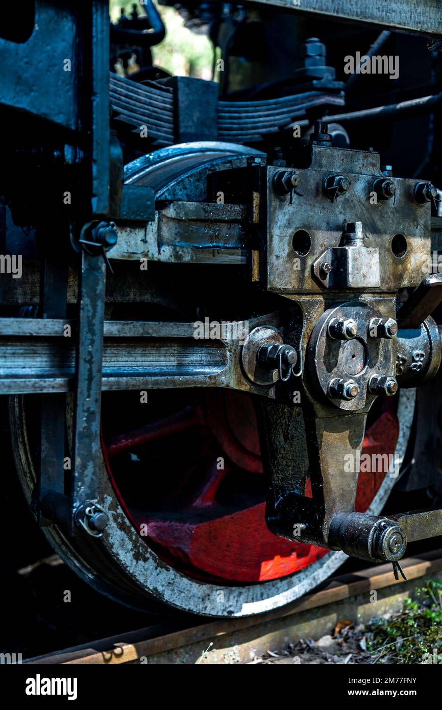 A close-up of a steam locomotive's propulsion system. Steam locomotive ...