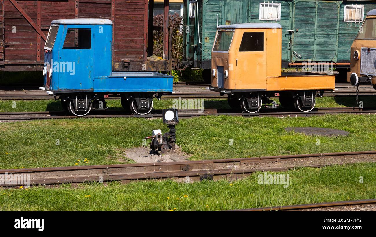 Small narrow-gauge railway draisine standing at the museum station ...