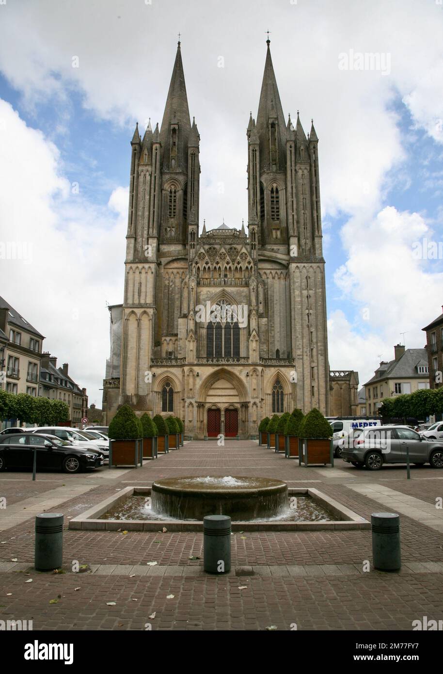 A view of Coutances Cathedral, Normandy, France, Europe on a warm ...