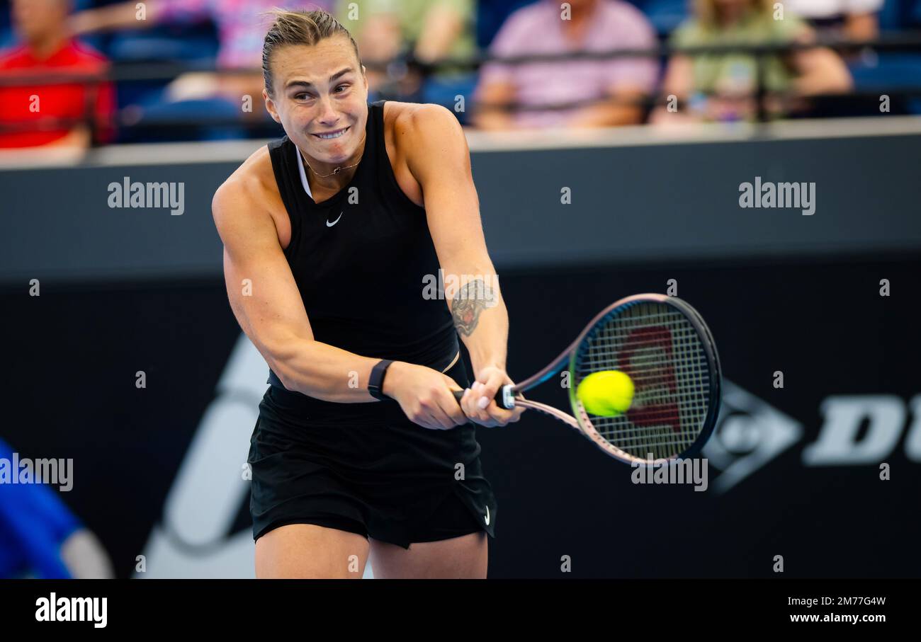 Aryna Sabalenka of Belarus in action during the quarter-final of the 2023 Adelaide International ...