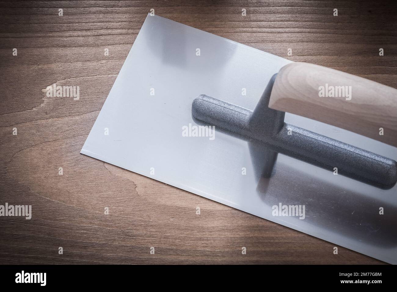 Stainless glazed plastering trowel top view construction concept Stock ...
