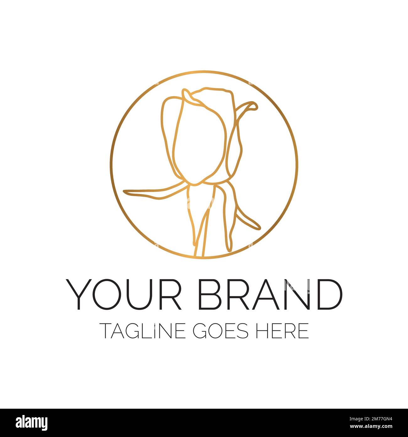 Elegant Outline Rose Flower Logo. Round Floral Emblem Stock Vector ...