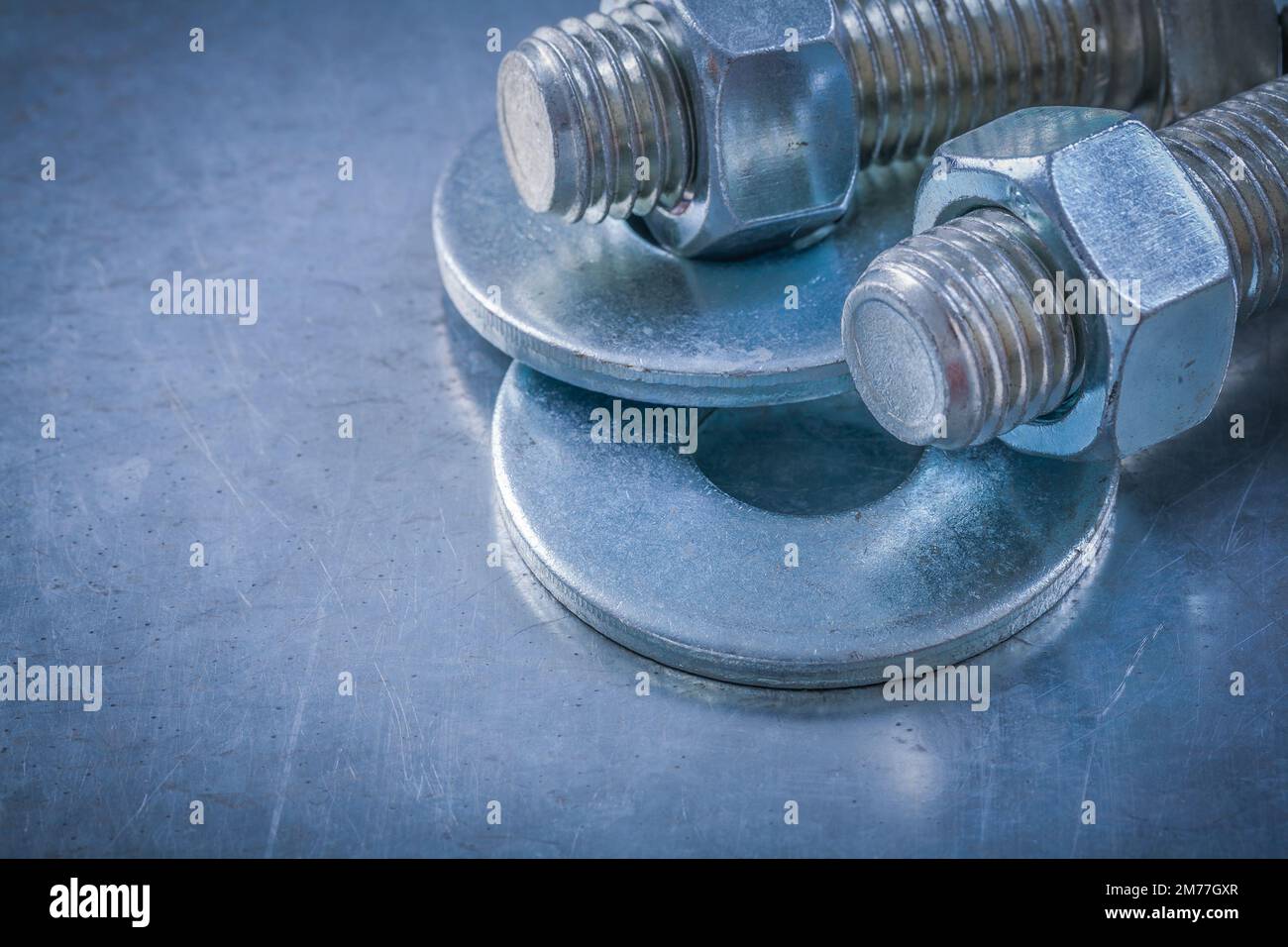 Threaded bolt washers screwbolts construction nuts on metallic ...