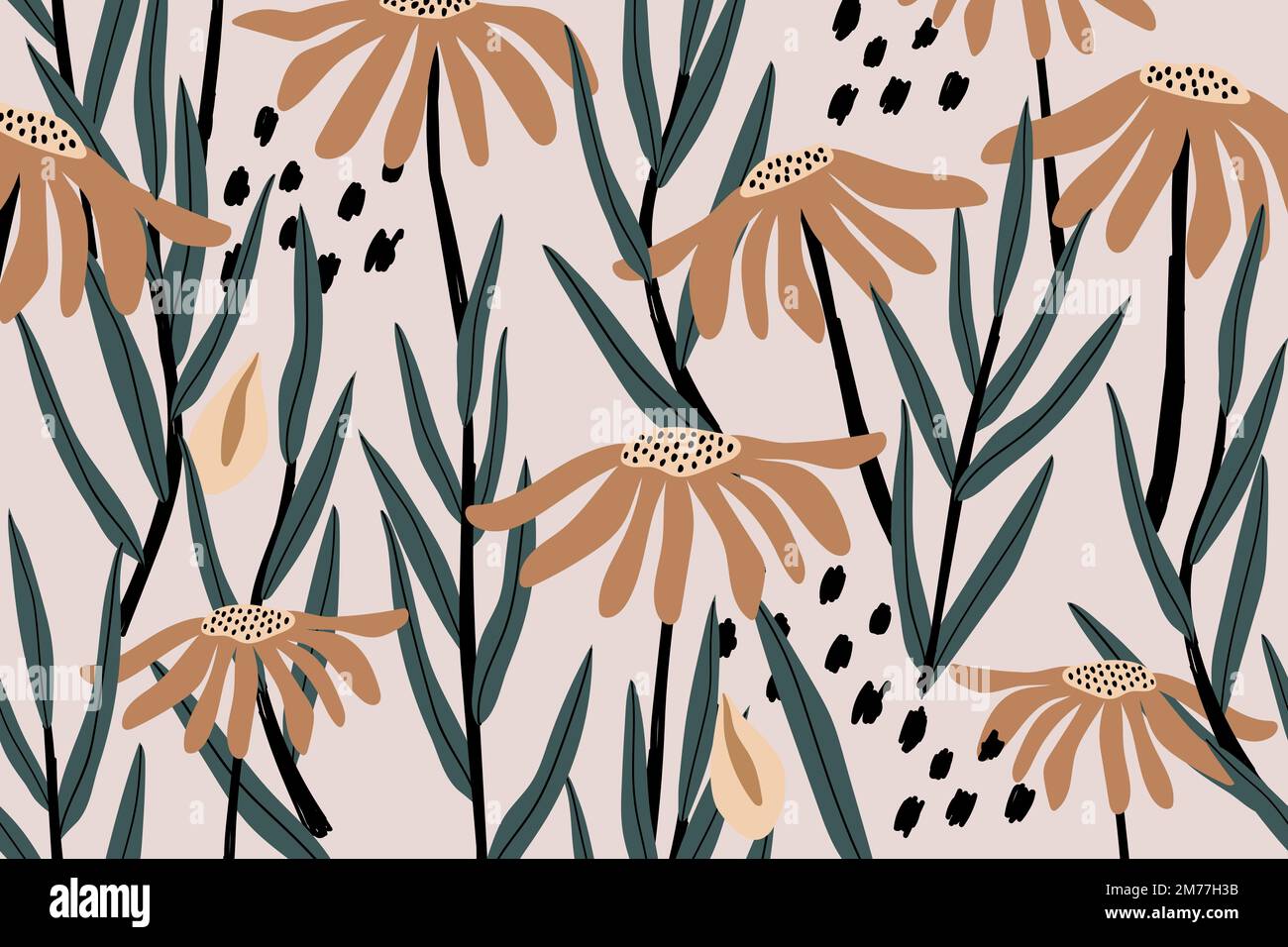 Brown daisy patterned pink background vector Stock Vector Image & Art ...