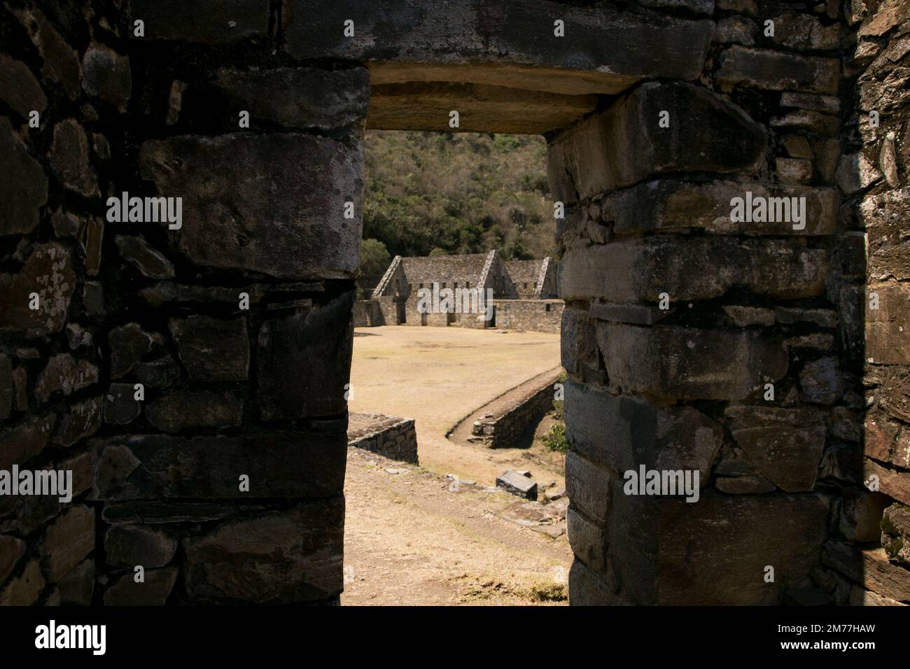 Ruins of Choquequirao, an Inca archaeological site in Peru, similar in ...