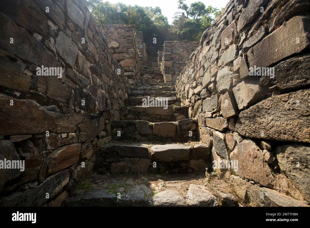Ruins of Choquequirao, an Inca archaeological site in Peru, similar in ...