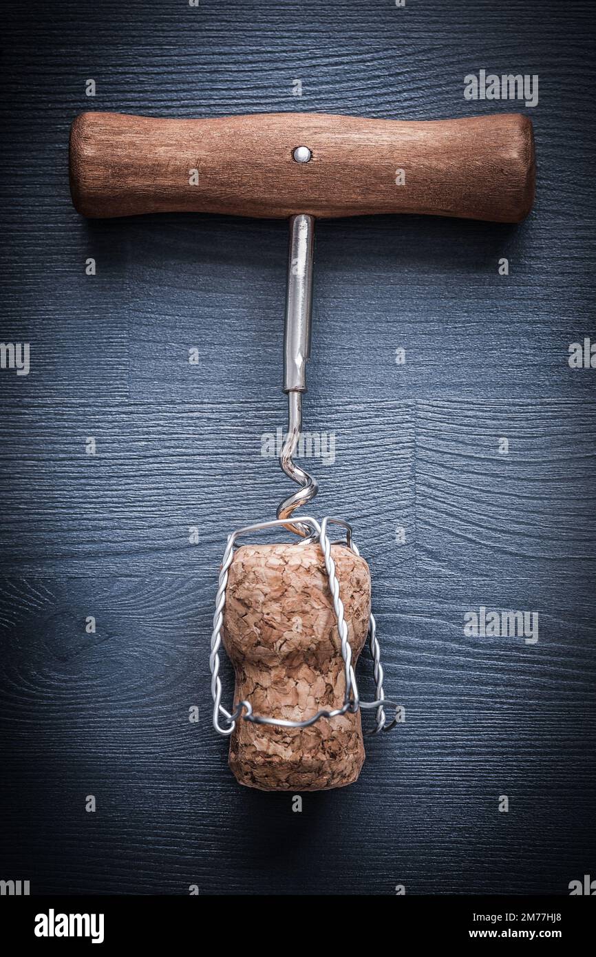 vertical version corckscrew and corck of champagne Stock Photo - Alamy