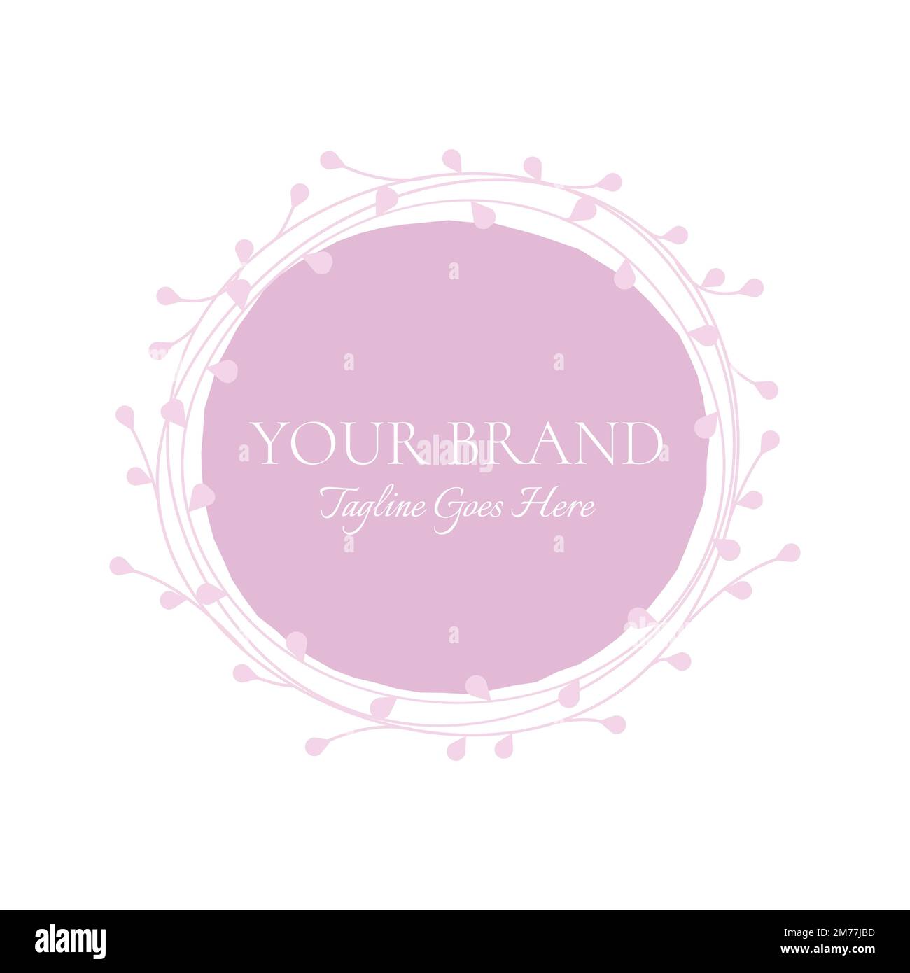 Pink Hand Drawn Leaf Sketch for Circle Logo Design Frame Template Stock ...