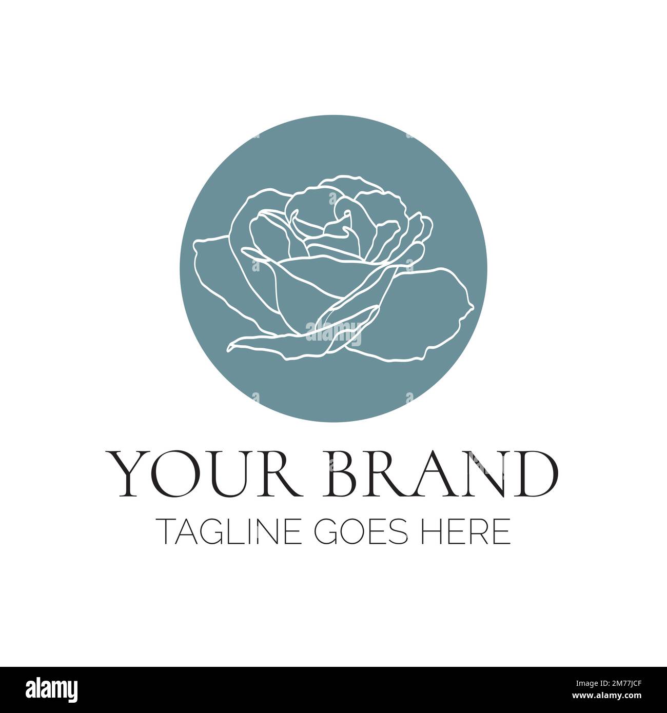 Round Rose Flower Logo Design in Blue Minimal Style Stock Vector Image ...