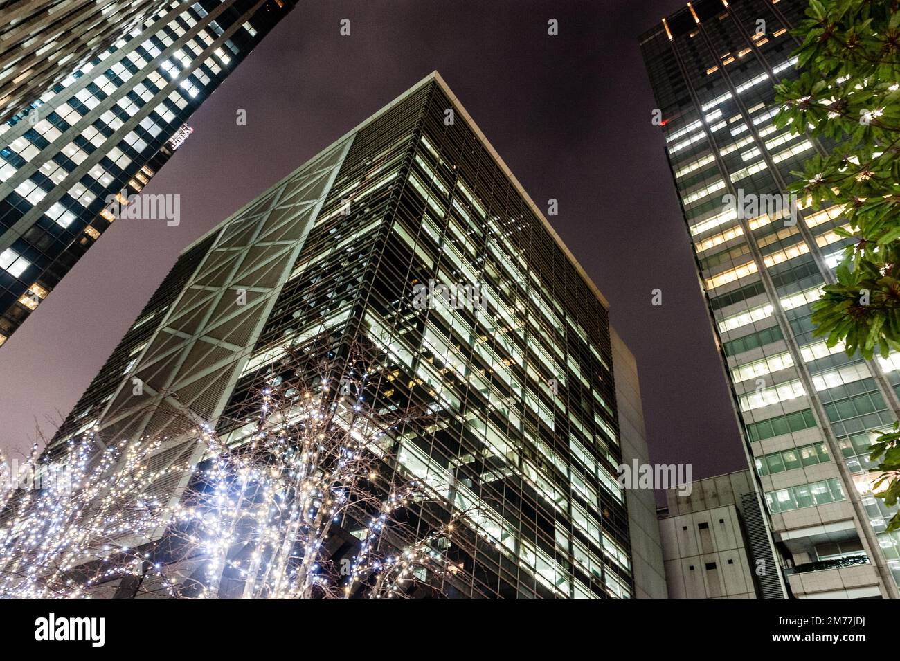 Tokyo, Japan - January 8, 2020. Wide-angle perspective of modern high ...