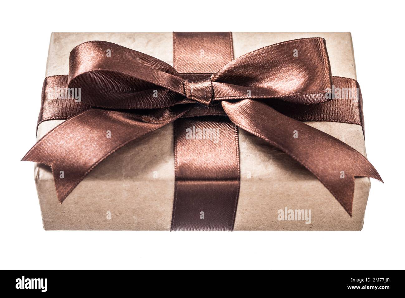 Vintage present box with brown knot isolated on white Stock Photo - Alamy