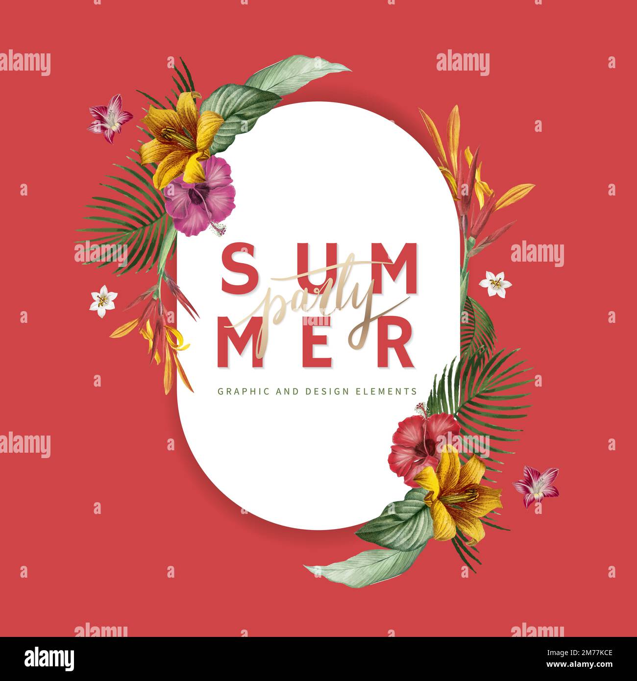 Tropical oval frame on red background vector Stock Vector Image & Art ...