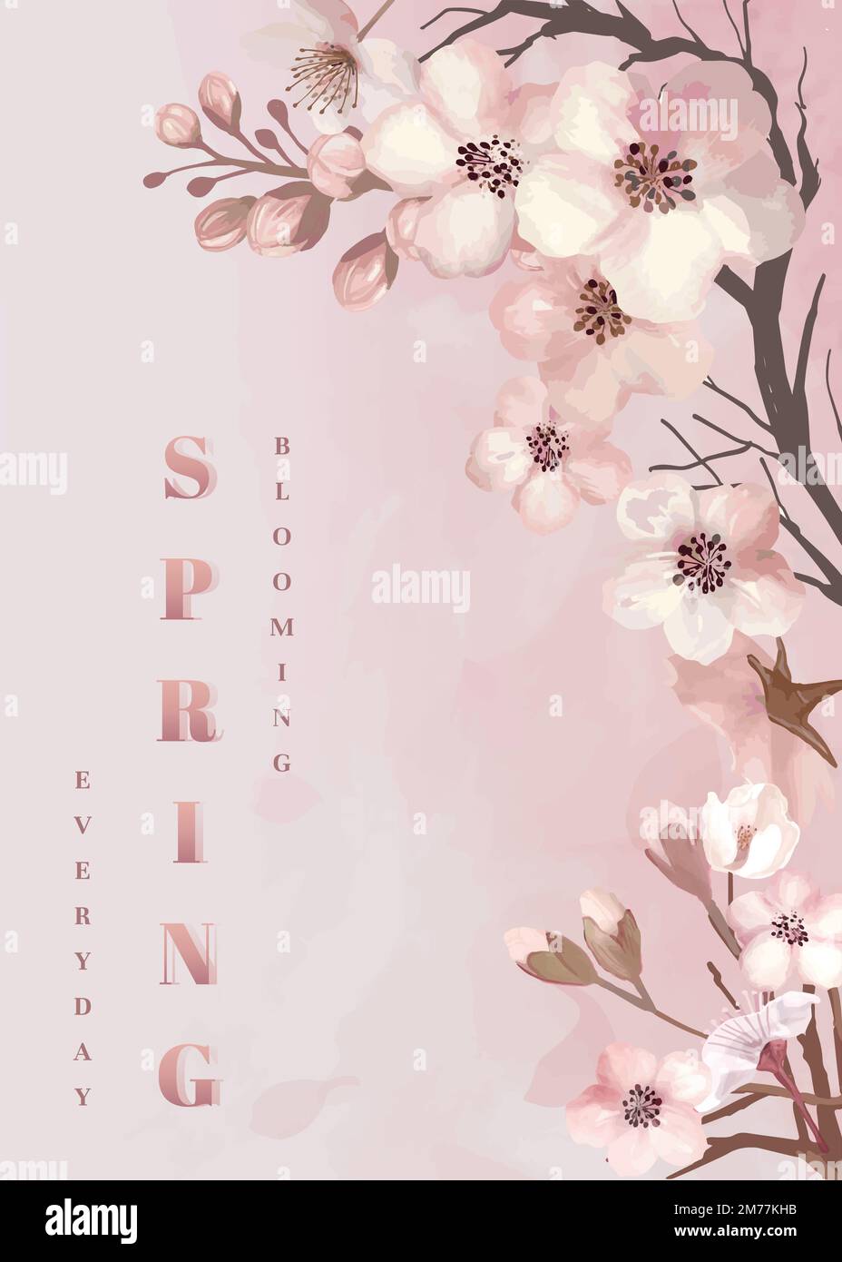 Hand drawn cherry blossoms on a pink background vector Stock Vector ...