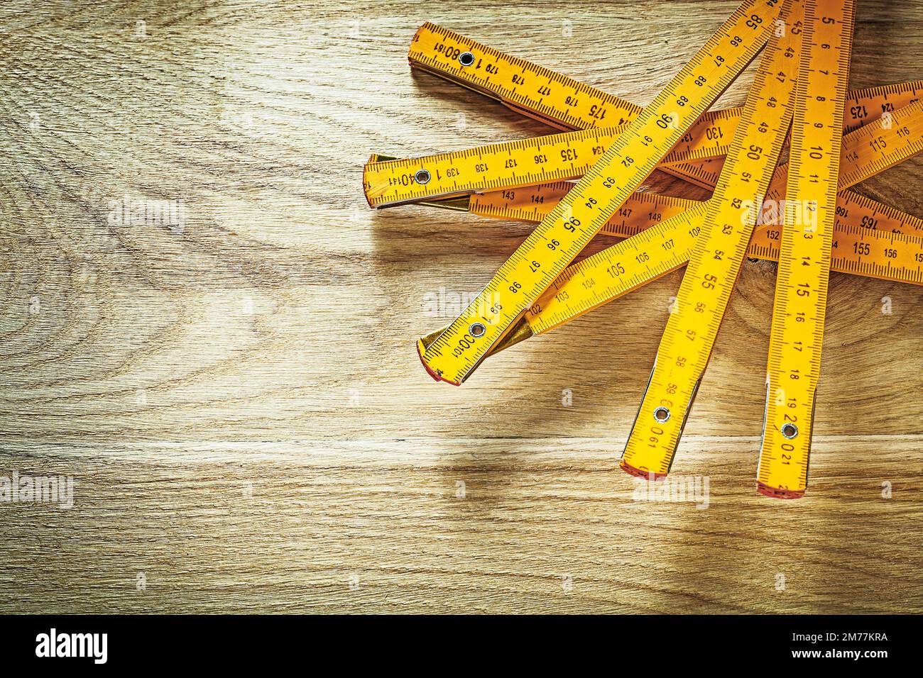 Wooden meter on wood board horizontal image construction concept Stock ...