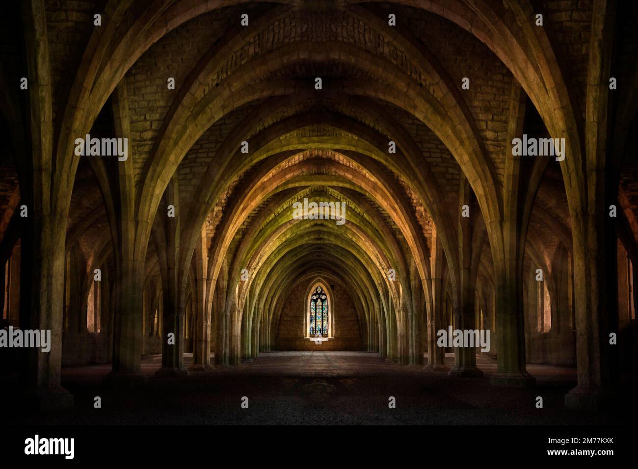 Stained Glass window in archways Stock Photo - Alamy