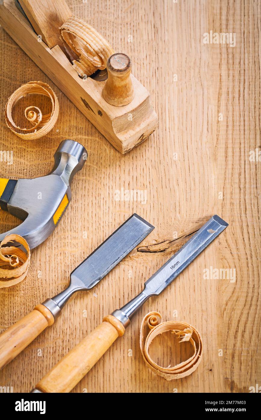 woodworking tools plane chisels and humer Stock Photo - Alamy