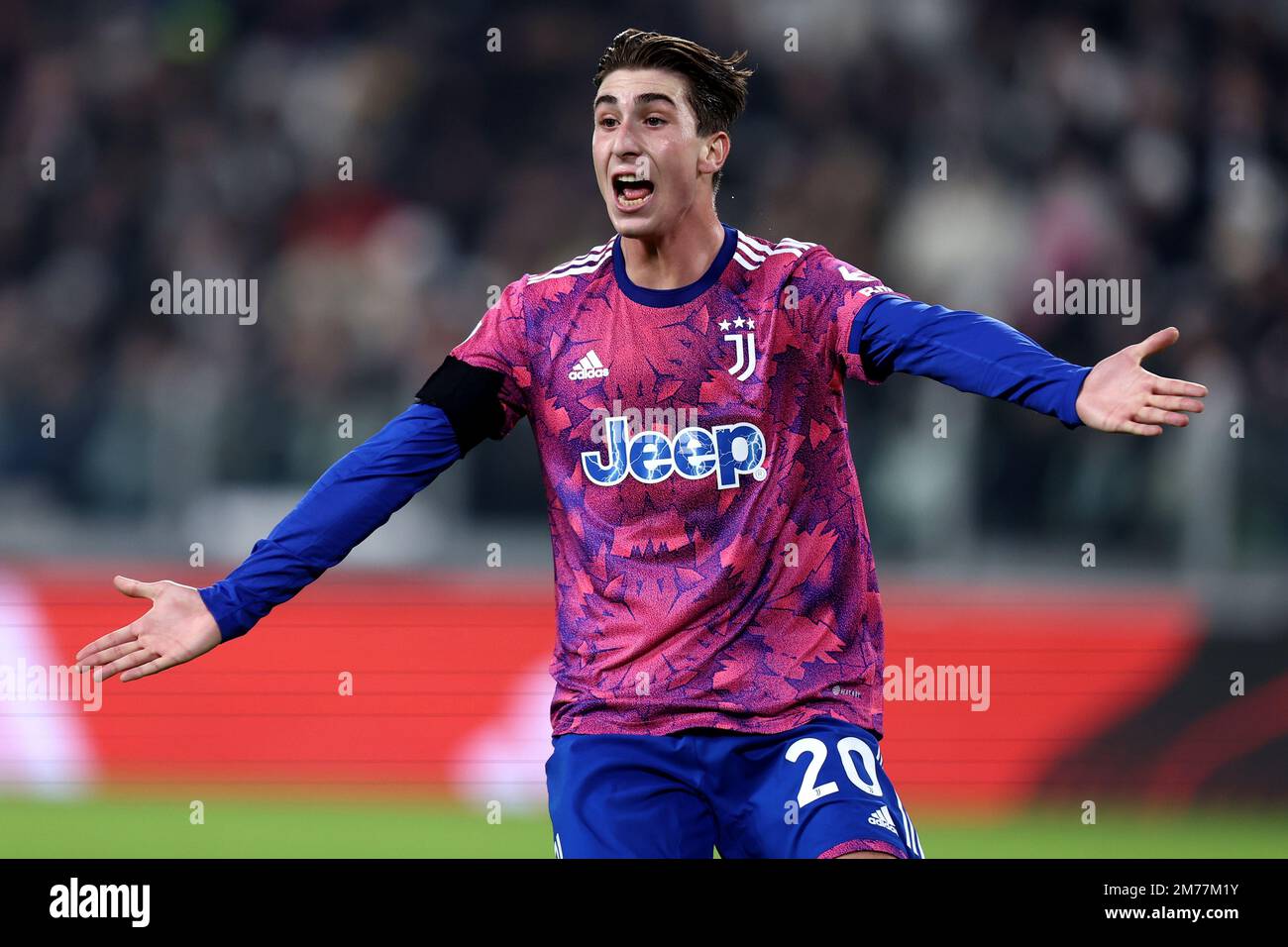 Torino, Italy. 07th Jan, 2023. Fabio Miretti of Juventus Fc gestures ...