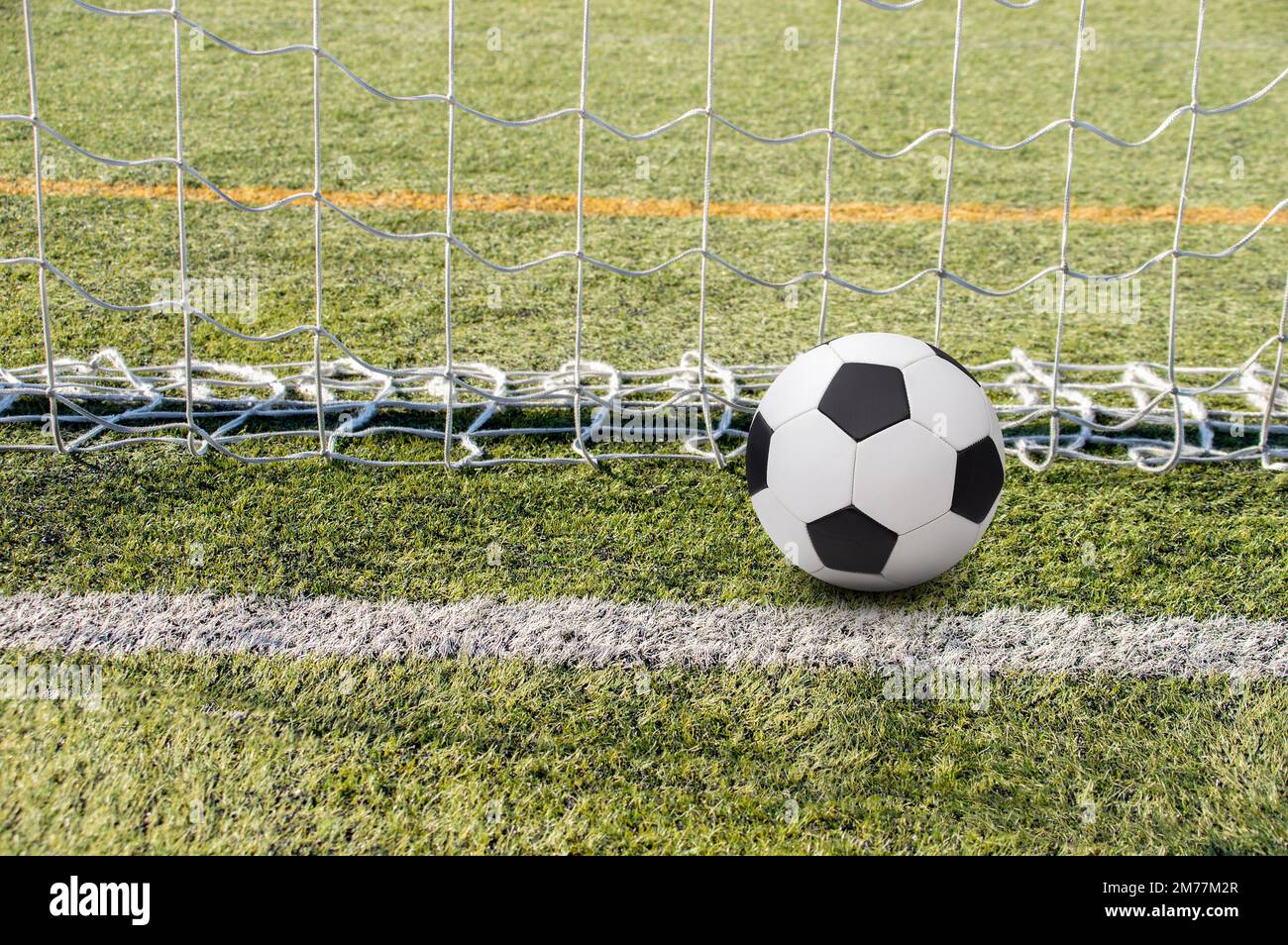 Ball in the goal in an artificial grass stadium Stock Photo - Alamy