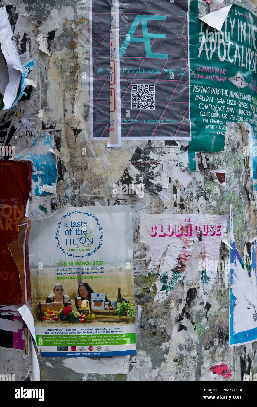 HOBART, TASMANIA, AUSTRALIA. March 06, 2022. Random fly posting in the ...