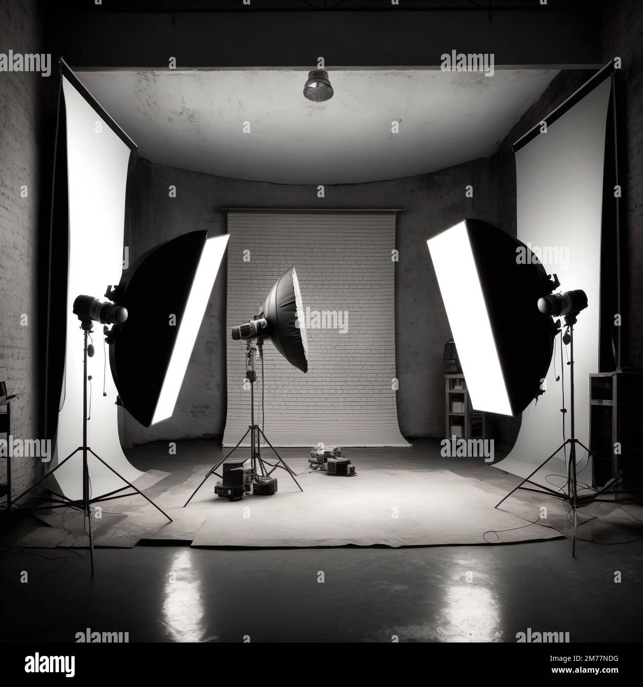 Empty photo studio with lighting equipment Stock Photo - Alamy