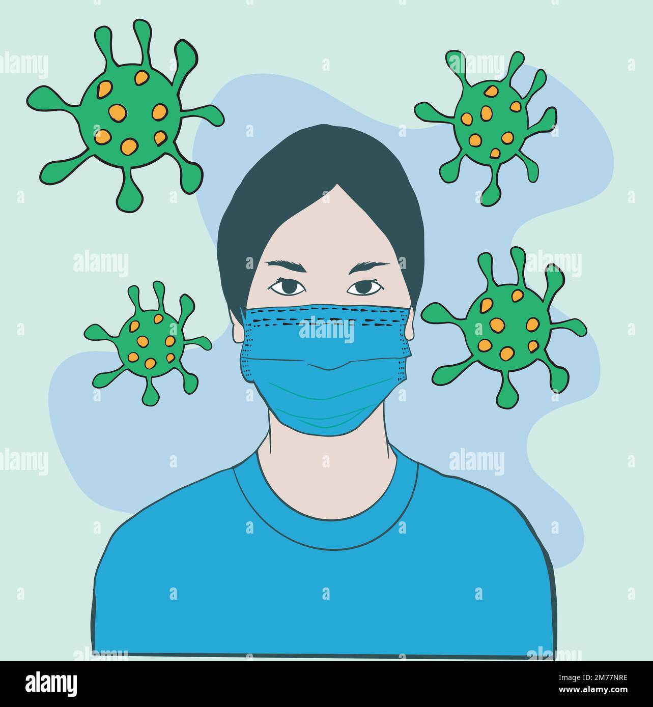 cartoon image of man wearing a mask prevent covic virus Stock Vector ...
