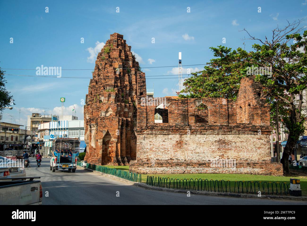 the ruins of the Wat Prang Khaek Temple the City of Lopburi in the ...